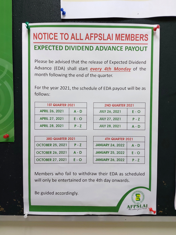 AFPSLAI Dividend Schedule 2021 - Your Wealthy Mind
