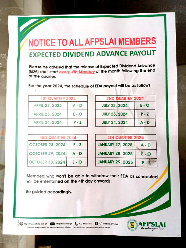 AFPSLAI Dividend Schedule 2024 - Your Wealthy Mind